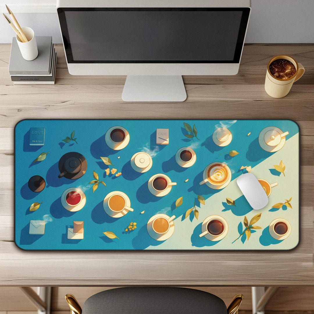 Kawaii Café Diary Desk Mat – Cute Large Mouse Pad, Coffee Desk Mat Cute ...