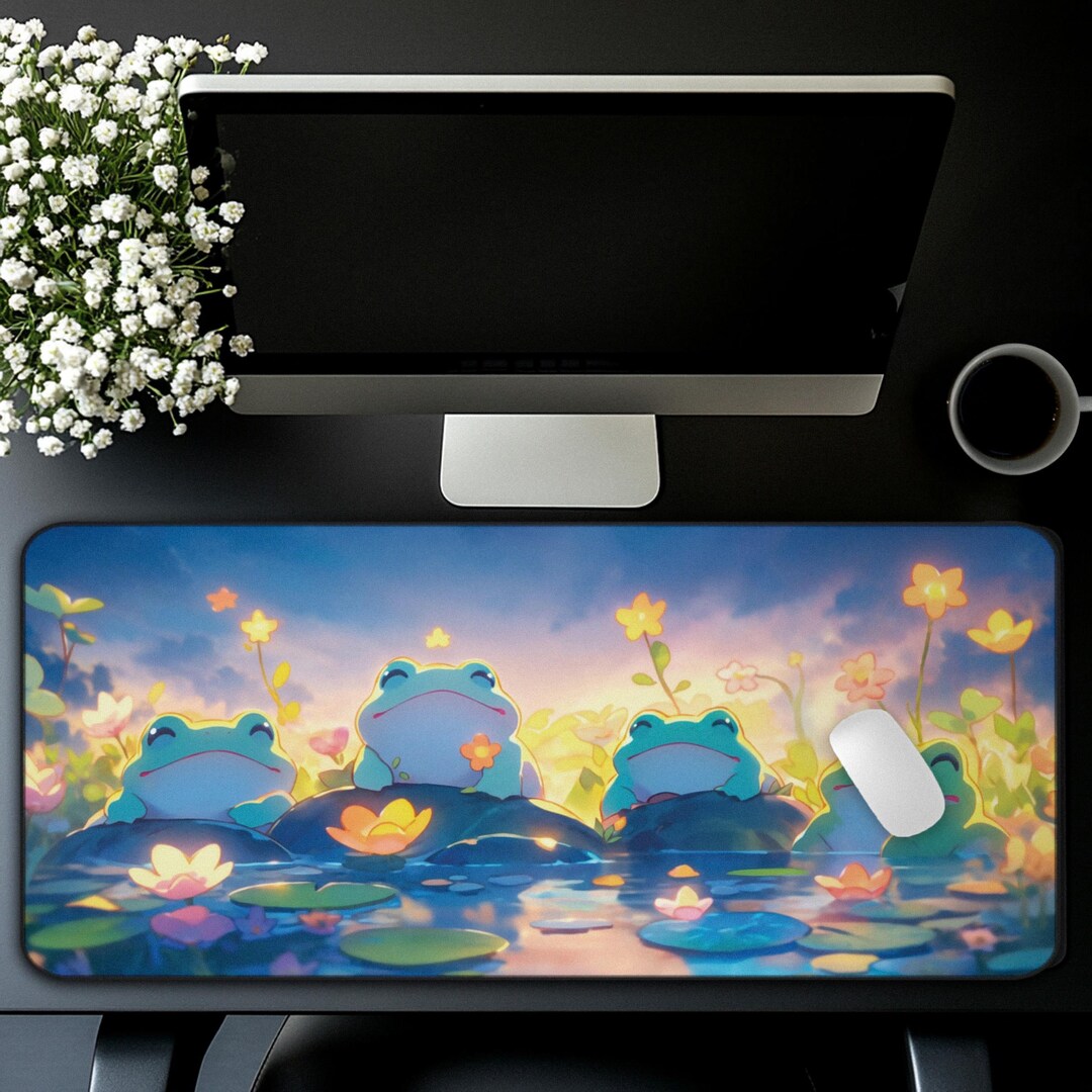 Kawaii Dreamy Frogs Desk Mat, Cute Large Mouse Pad, Frog Desk Mat Cute ...