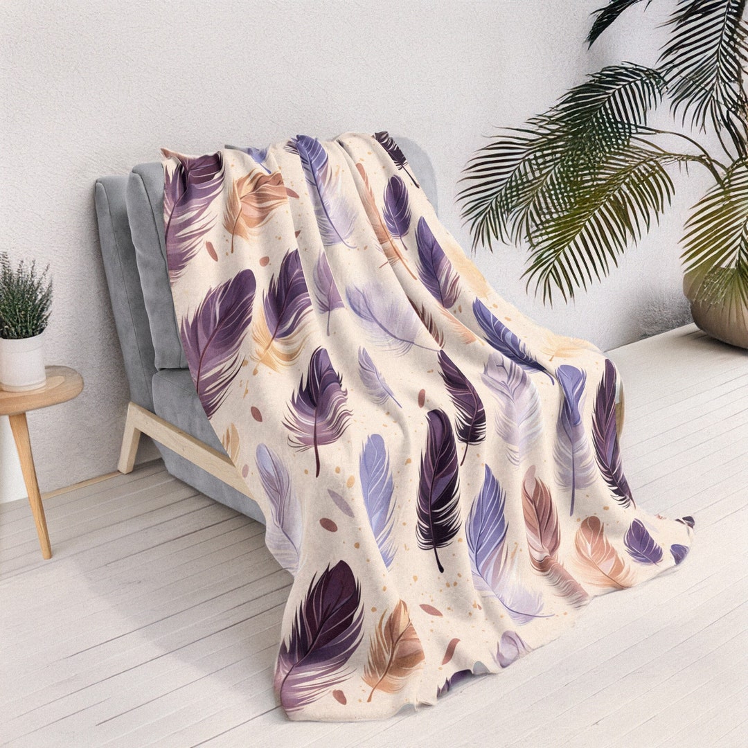 Aesthetic Feather Sherpa Fleece Blanket – Soft Cozy Vintage Throw 50 ...