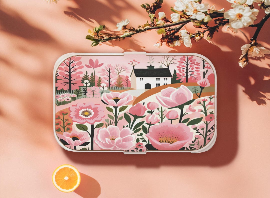 Aesthetic Pink Flower Field Bento Box, Cottagecore Lunchbox, Bpa-free ...
