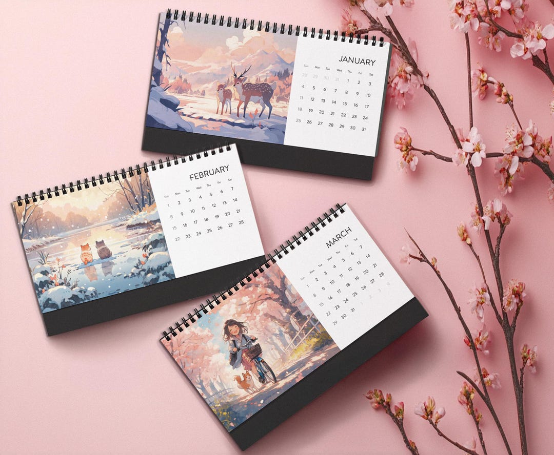 Kawaii Nature Scenes Desk Calendar 2026, Cute 2026 Desk Calendar ...