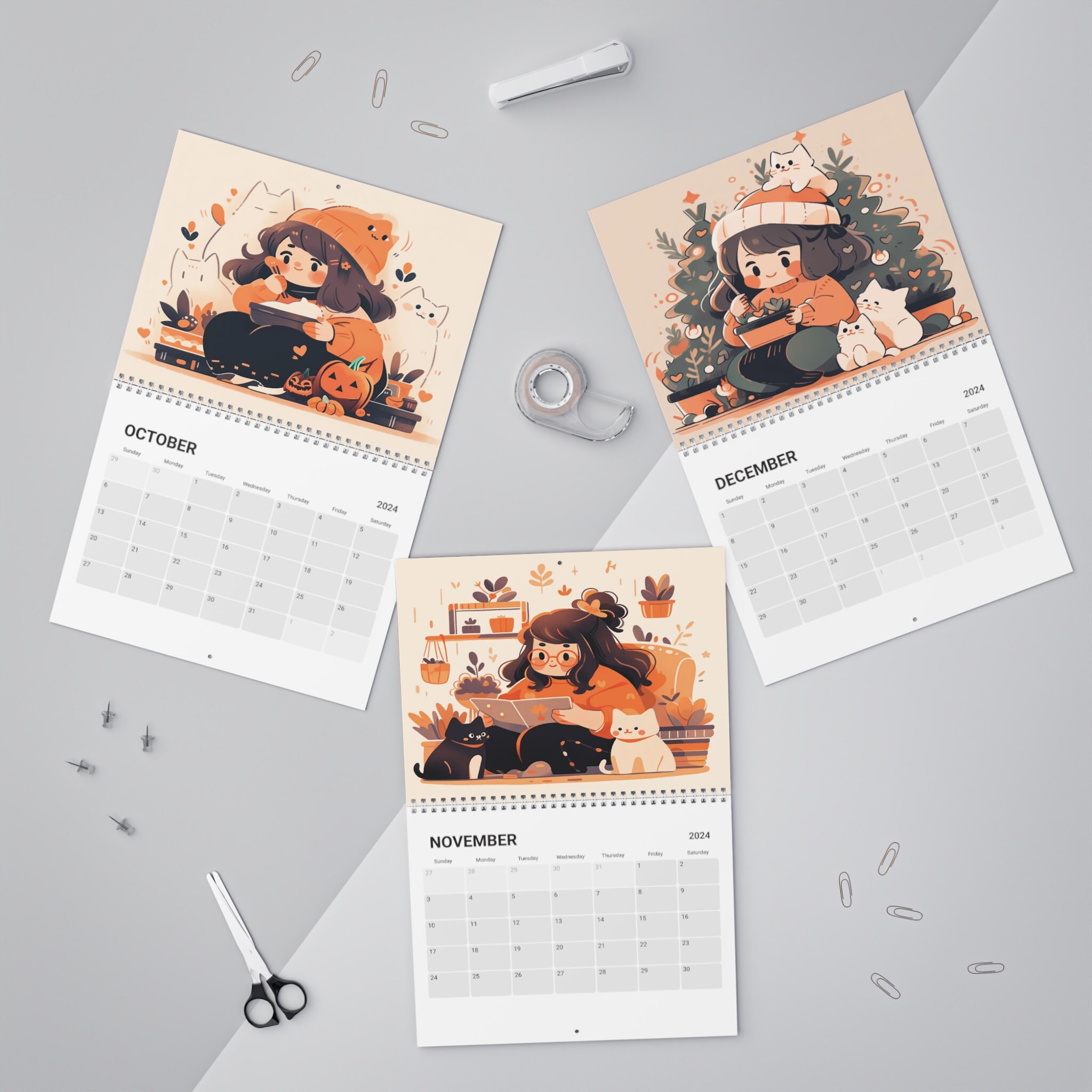 Kawaii Girl and Cat Diary Calendar 2024 | Kawaii Calendar 2024 sold by ...