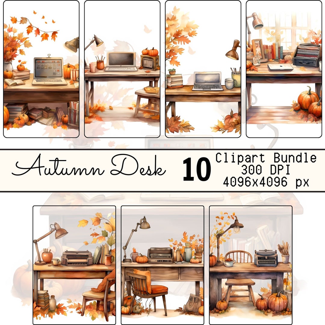 Watercolor Autumn Desk Clipart, Cute Rustic Floral Planner Work Space ...