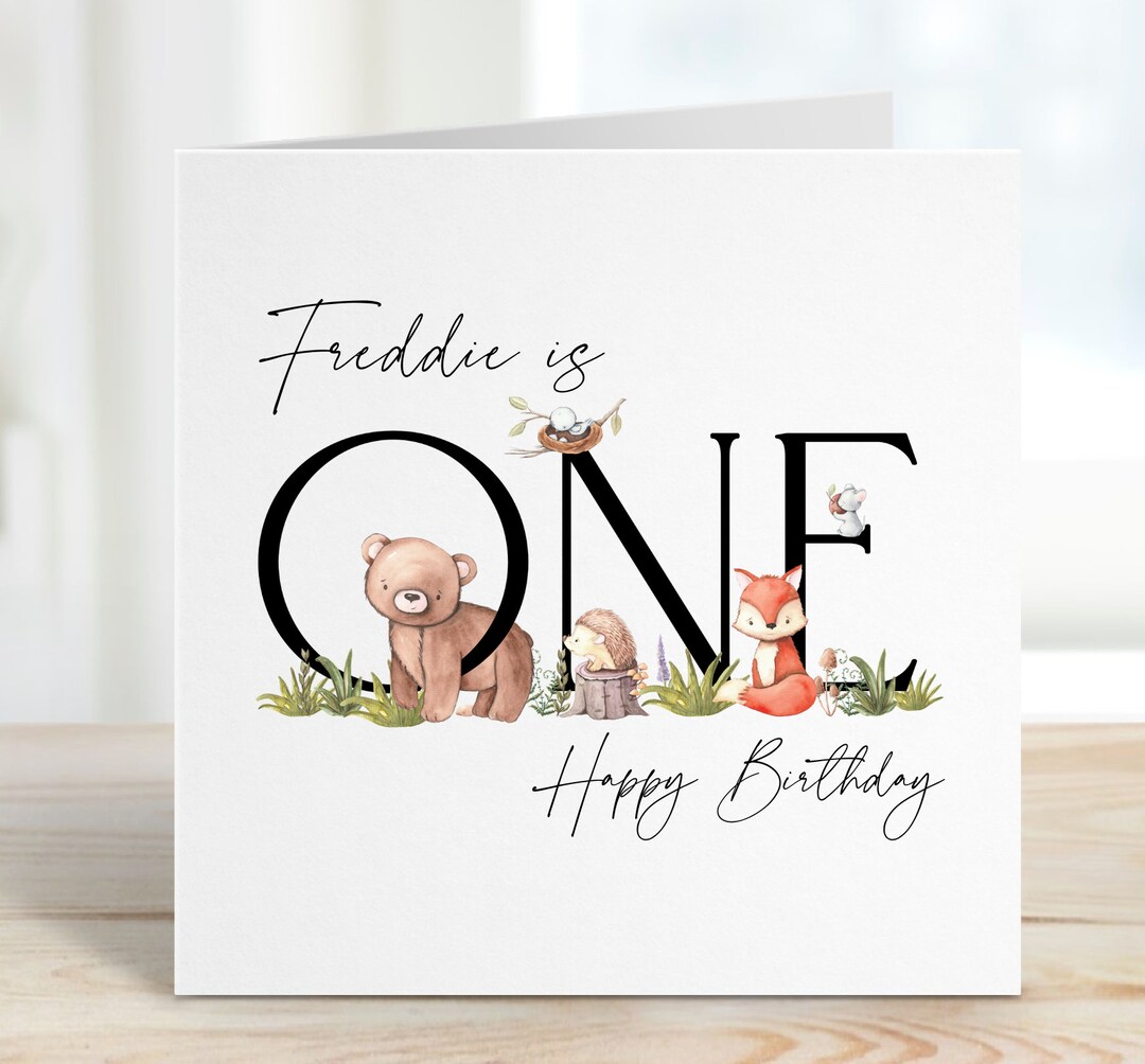 Personalised Woodland Animals First Birthday Card. Woodland Theme ...