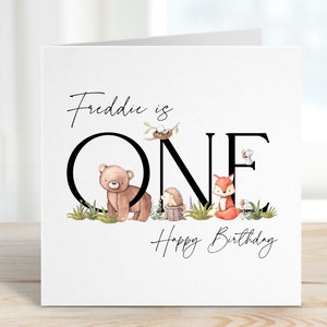 Personalised Woodland Animals First Birthday Card. Woodland Theme ...
