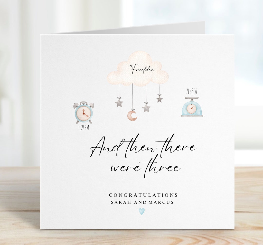 New Baby Boy Card, and Then There Were Three, Personalised Baby ...