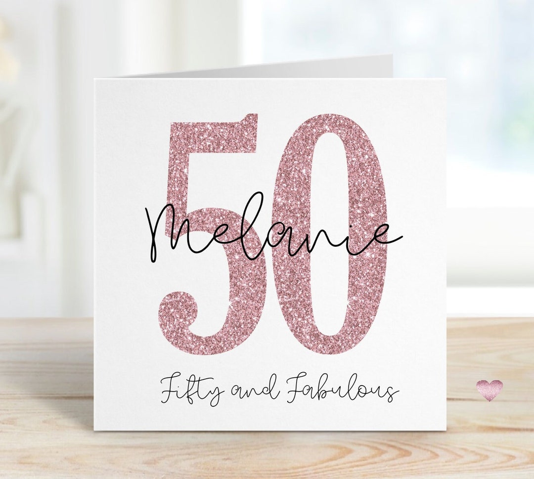 Personalised 50th Birthday Card, Fifty & Fabulous Birthday Card for Her ...