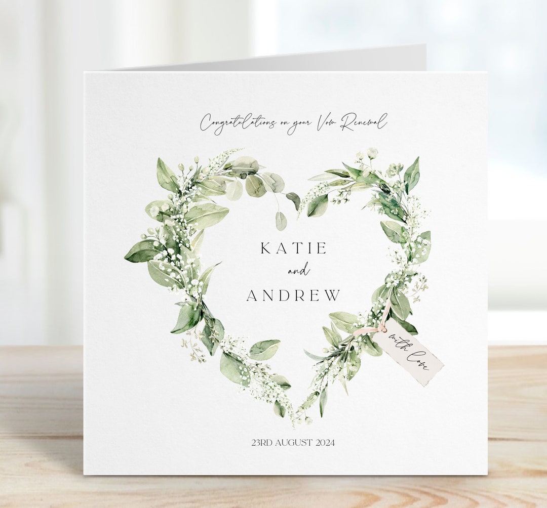 Personalised Vow Renewal Wedding Card, Botanical Heart Wreath, Vow ...