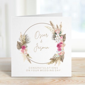Personalised Wedding Card, Boho Floral Wreath, Simple Wedding Card ...