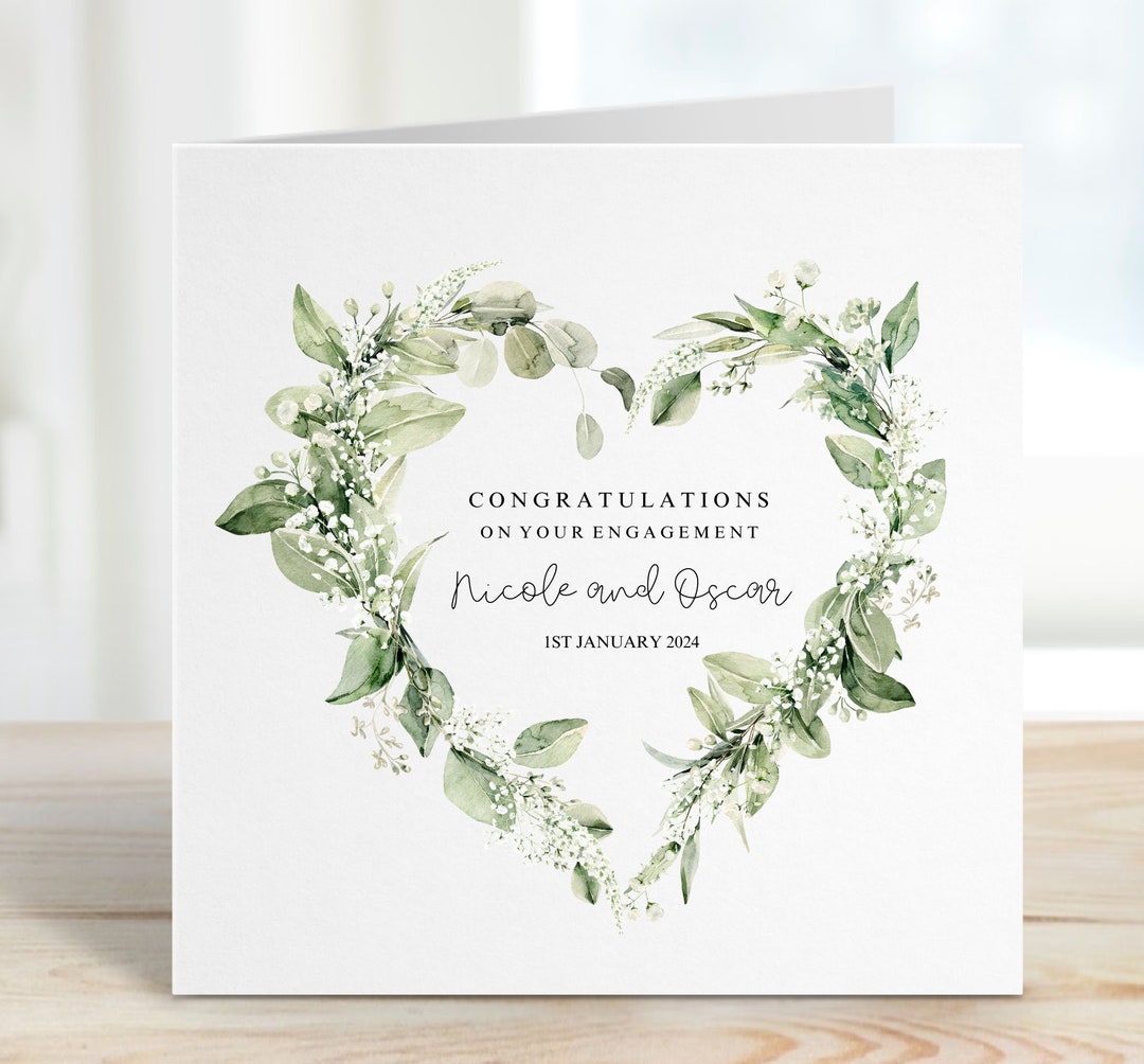 Personalised Engagement Card, Luxury Heart Wreath, Congratulations on ...
