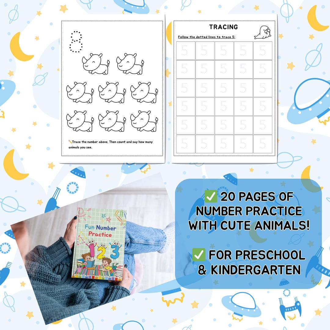 Fun Number Tracing Worksheets for Preschool and Kindergarten, 10 Pages ...