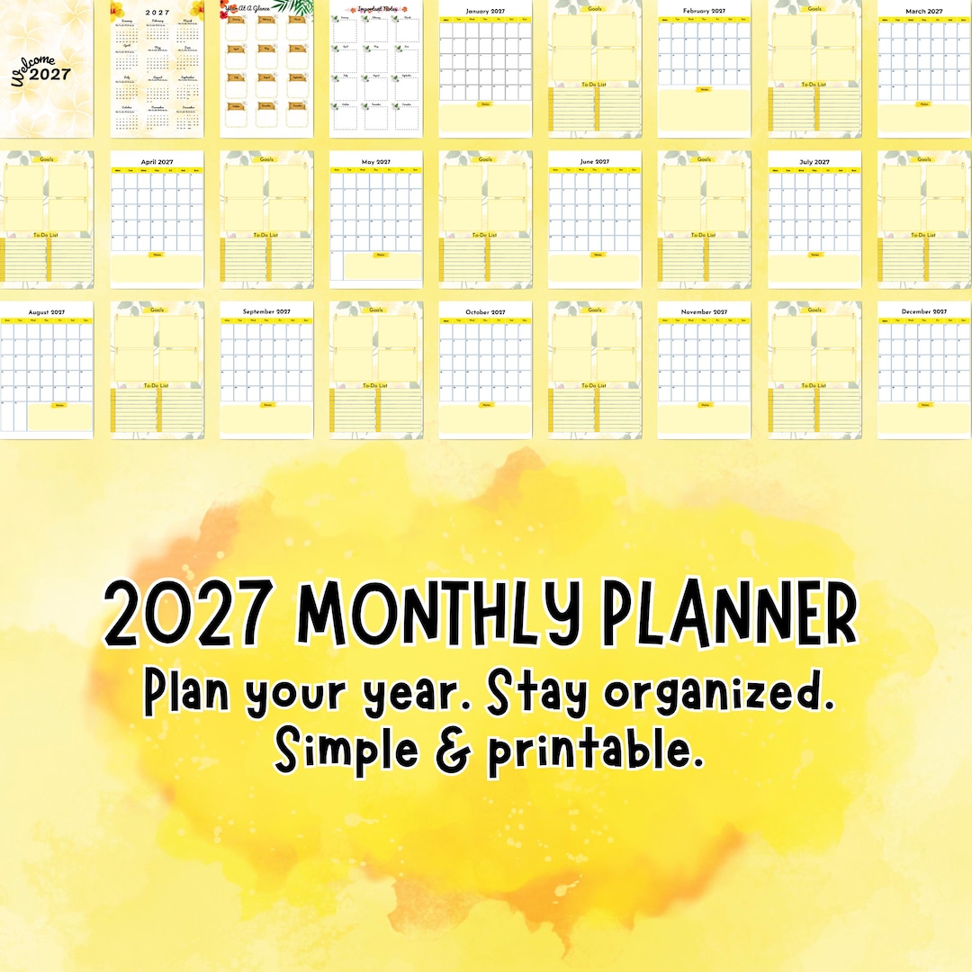 2027 Monthly Planner, A4 US Letter, Printable PDF, Minimalist Calendar ...