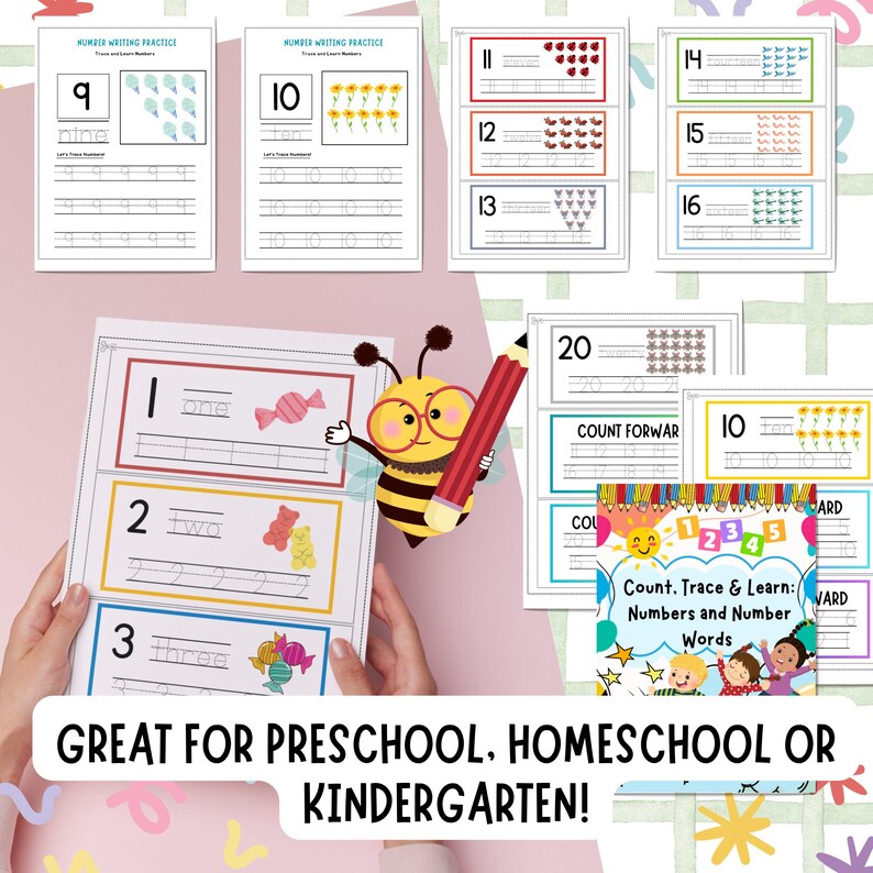 Number Tracing Worksheets, Preschool Math (PDF Printable) - Etsy