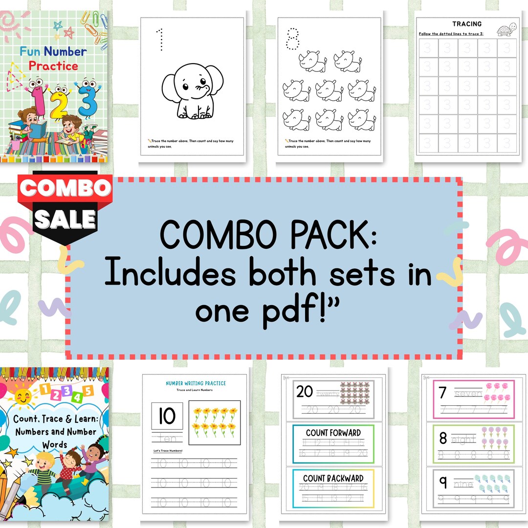 Number Tracing and Counting Combo Pack, Fun Worksheets for Kids - Etsy
