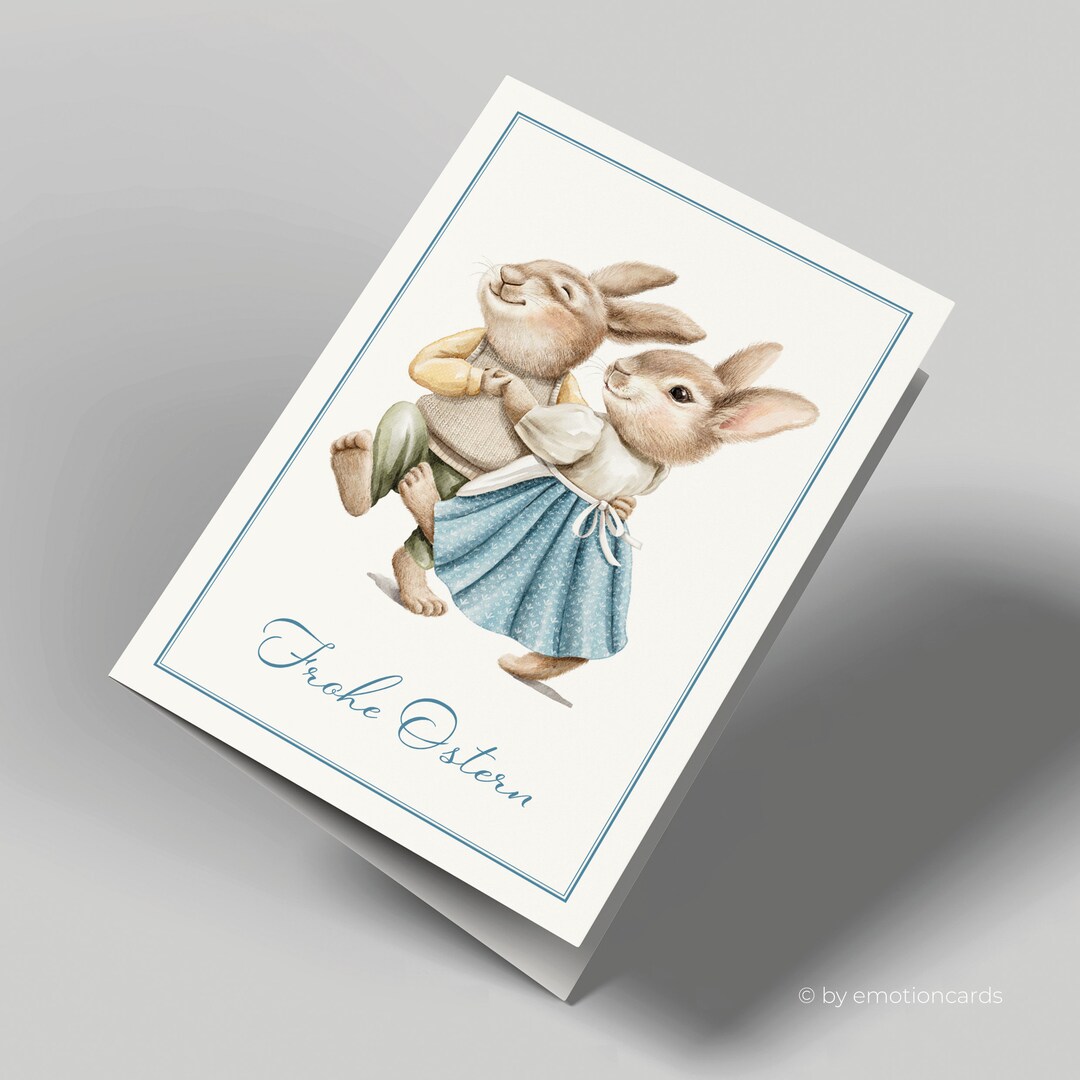 Sweet Easter Card (folding Card) | Happy Dancing Bunny Couple | Premium ...