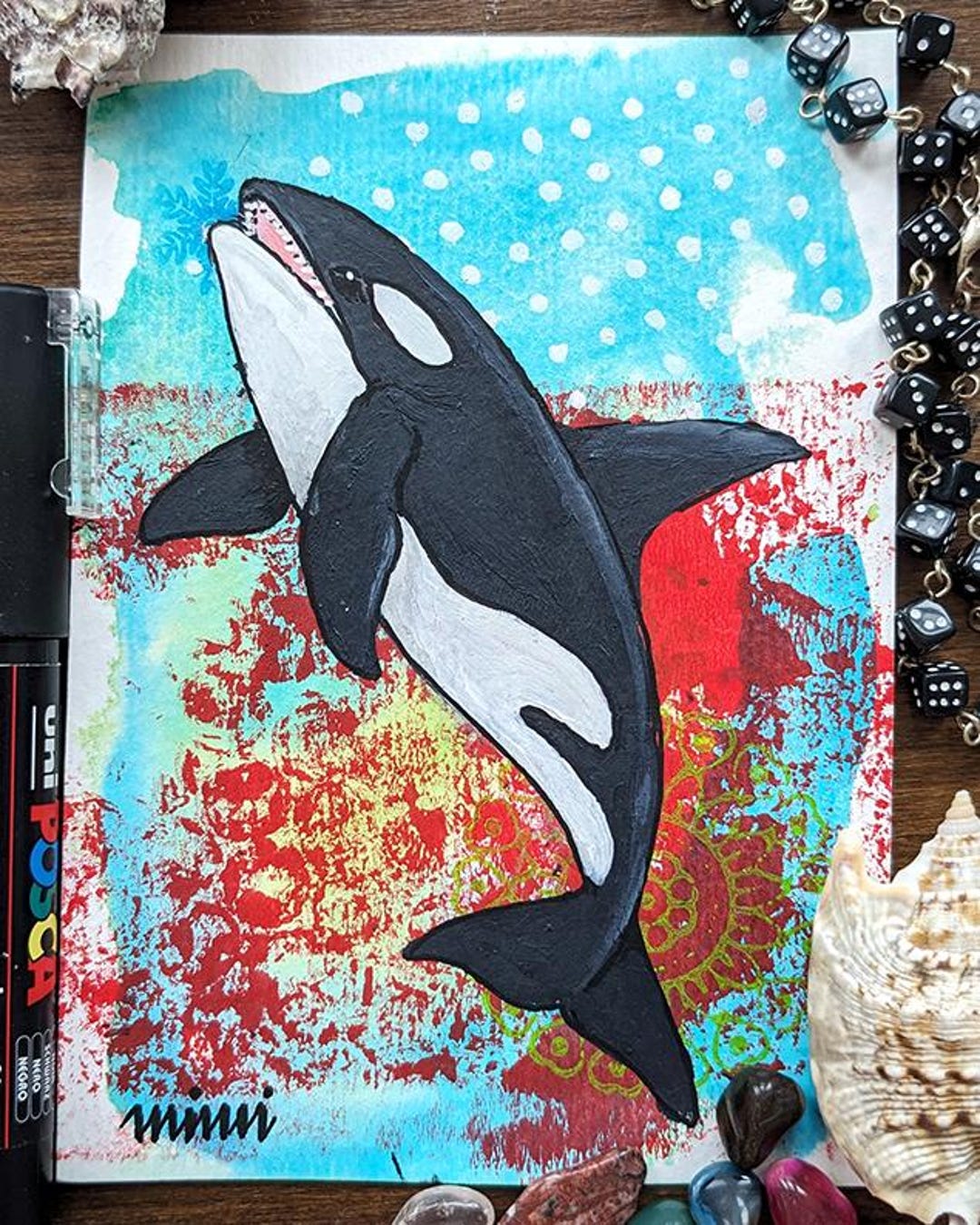 061/100 "killer Whale" | Original Art | Orca | Postcard | Unique - Etsy