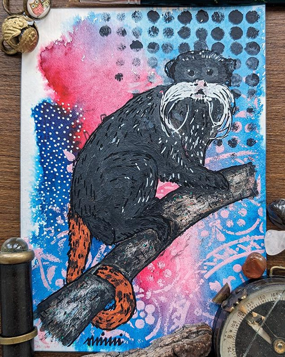 099/100 "emperor Tamarin" | Original Art | Tamarin | Postcard | Unique ...