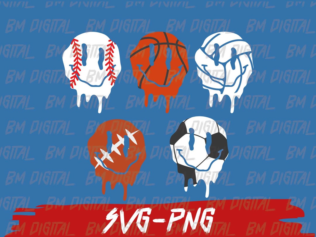 Splash Dripping Ball Face Svg-png Bundle, Football, Basketbal, Baseball ...