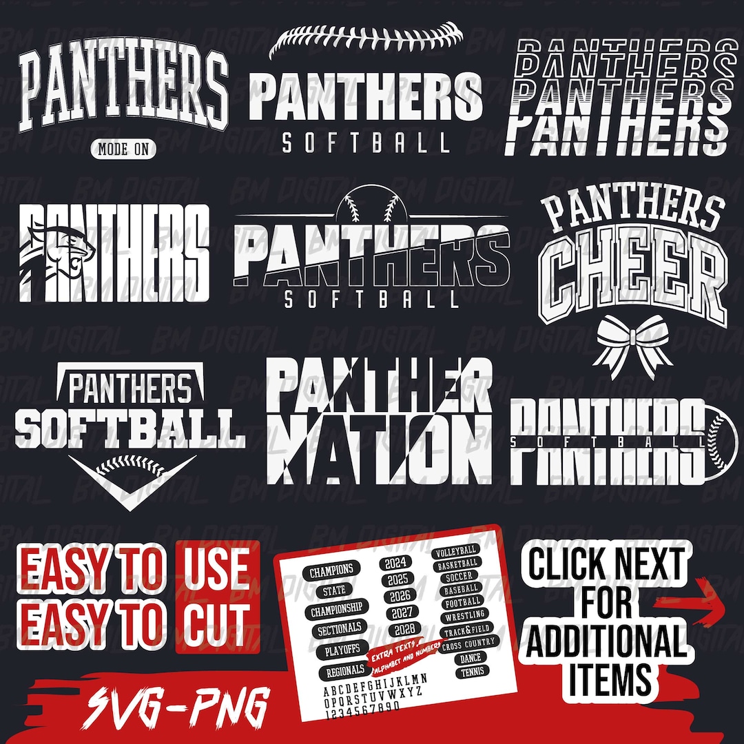 Panthers Softball Bundle, 9x SVG and 18x PNG File , School Team Svg ...