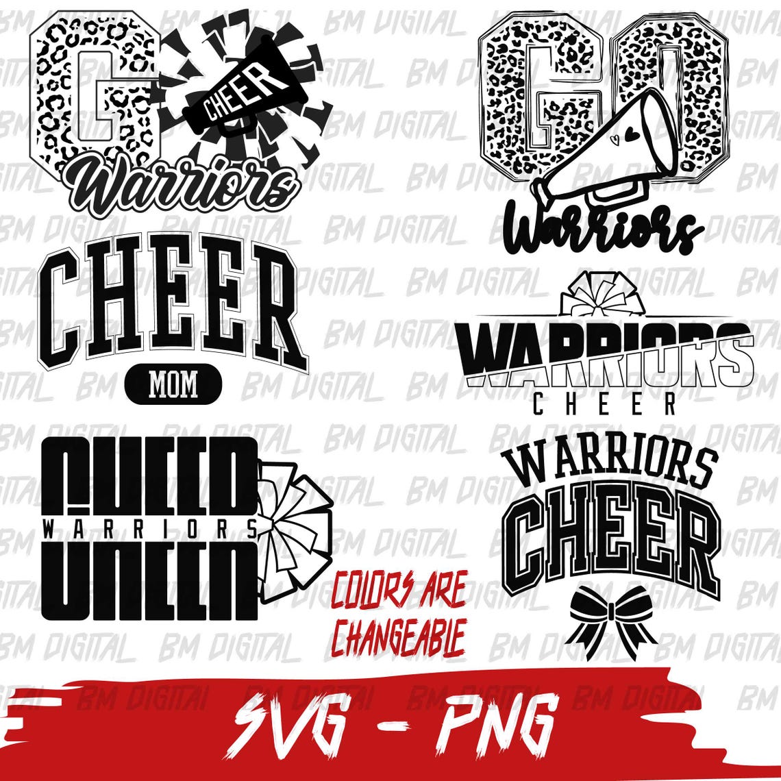 Warriors Cheer Bundle, 6x SVG and 6x PNG, School Team Design, Mascot ...