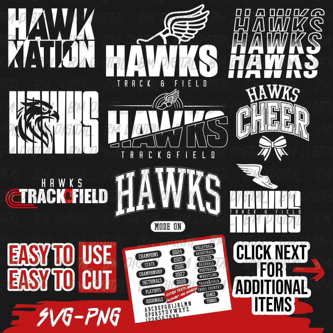 Hawks Track and Field Bundle, 9x SVG and 18x PNG File, School Team Svg ...