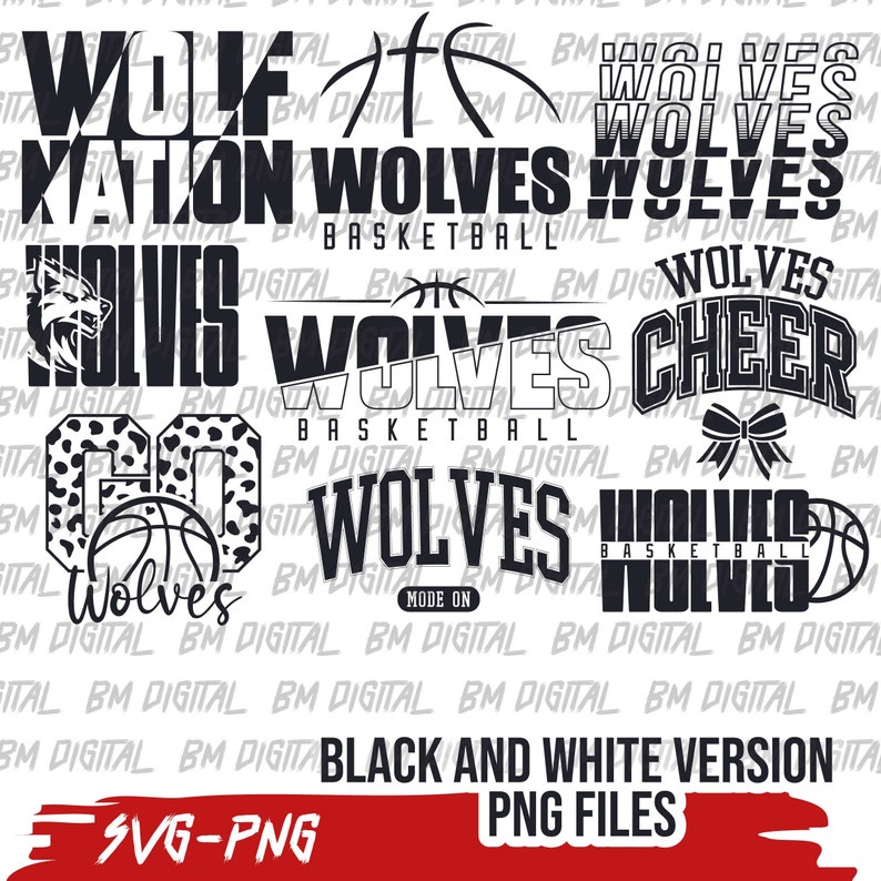 Wolves Basketball Bundle, 9x SVG and 18x PNG File , School Team Svg ...