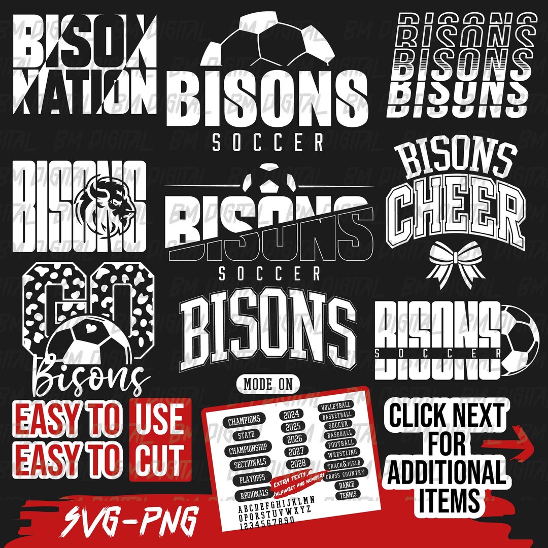 Bisons Soccer Bundle, 9x SVG and 18x PNG File , School Team Svg, Bisons ...