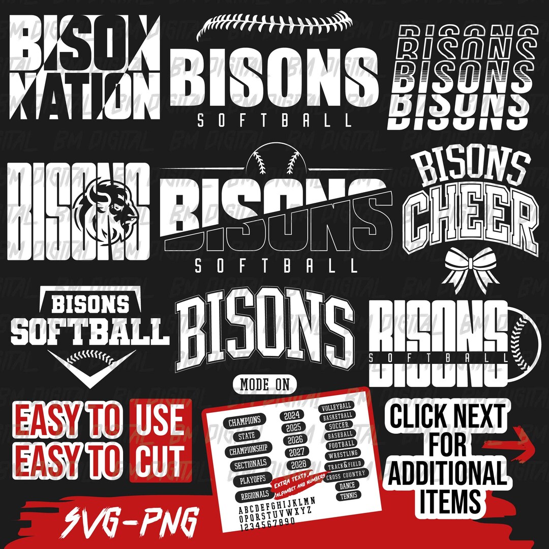 Bisons Softball Bundle, 9x SVG and 18x PNG File , School Team Svg ...