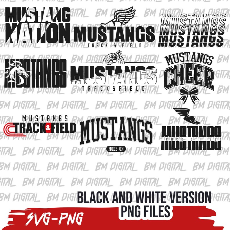 Mustangs Track and Field Bundle, 9x SVG and 18x PNG File, School Team ...