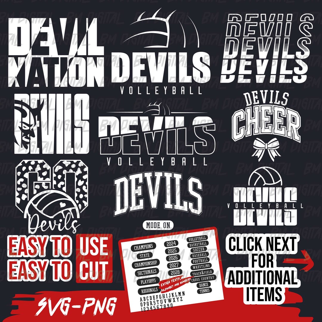 Devils Volleyball Bundle, 9x SVG and 18x PNG File , School Team Svg ...