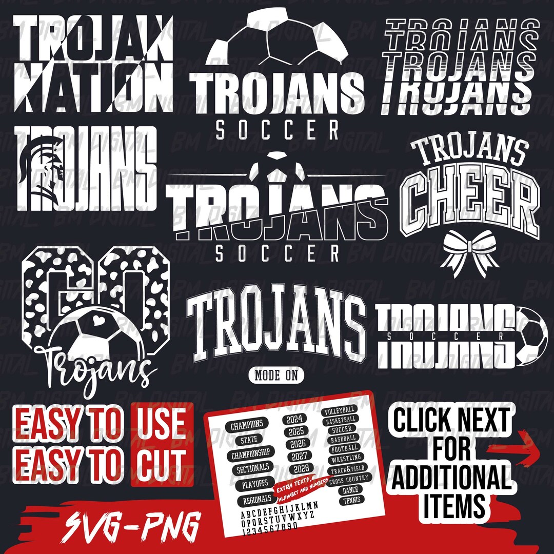 Trojans Soccer Bundle, 9x SVG and 18x PNG File, School Team Svg ...