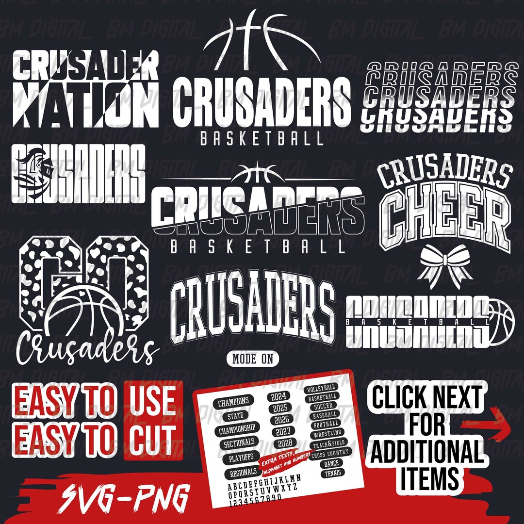 Crusaders Basketball Bundle, 9x SVG and 18x PNG File , School Team Svg ...