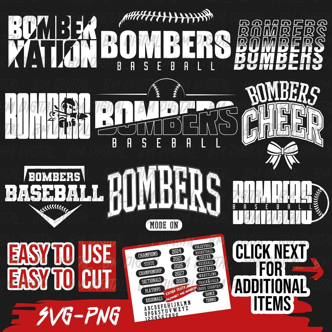 Bombers Baseball Bundle, 9x SVG and 18x PNG File, School Team Svg ...