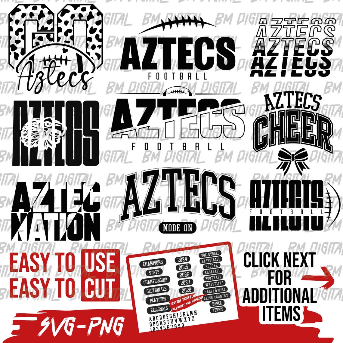 Aztecs Football Bundle, 9x SVG and 18x PNG File , School Team Svg ...
