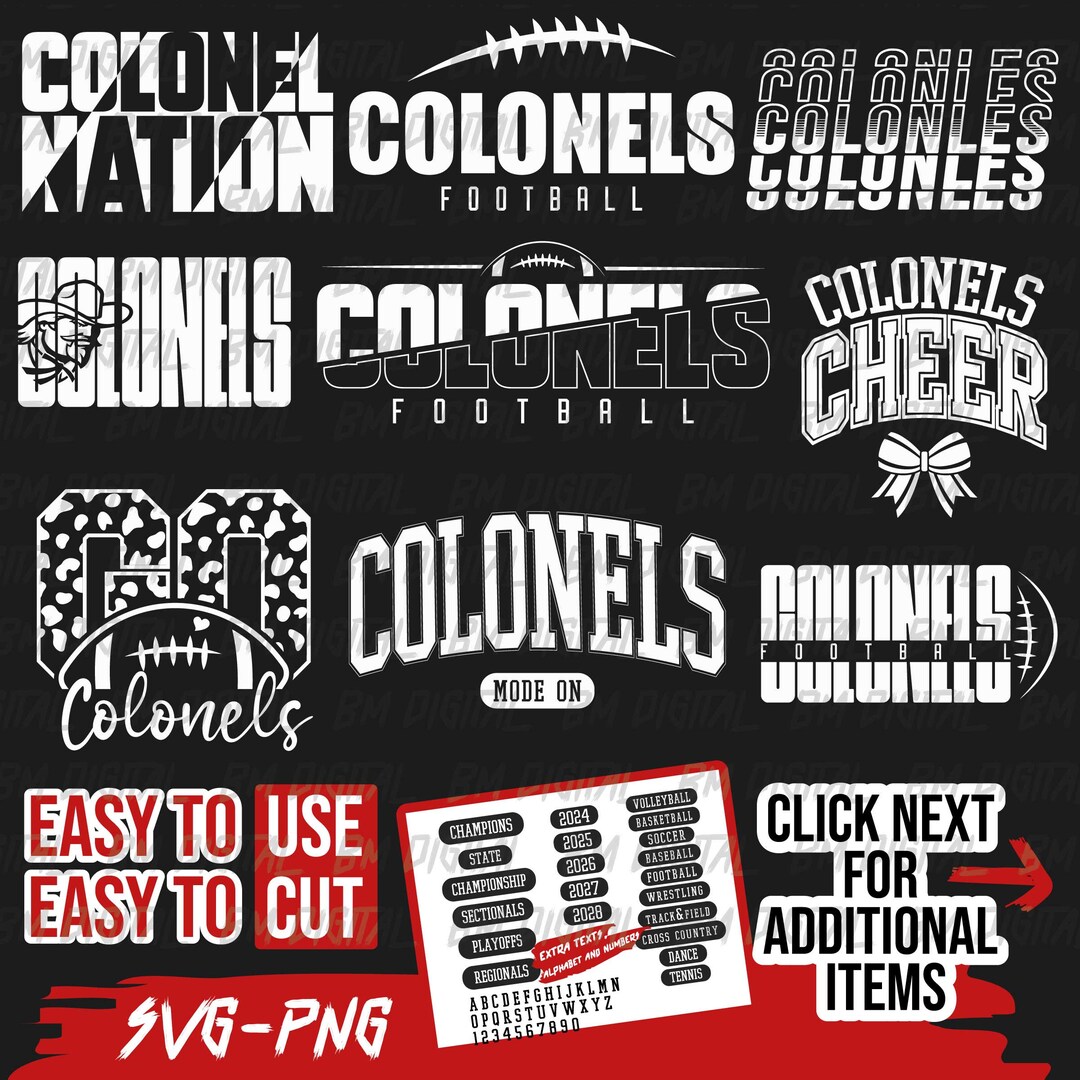 Colonels Football Bundle, 9x SVG and 18x PNG File, School Team Svg ...