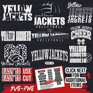 Yellow Jackets Volleyball Bundle, 9x SVG and 18x PNG File , School Team ...