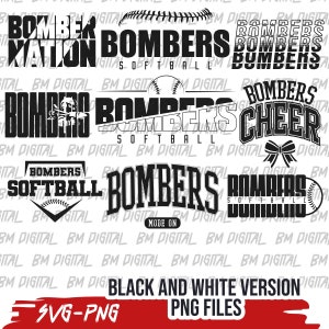 Bombers Softball Bundle, 9x SVG and 18x PNG File, School Team Svg ...