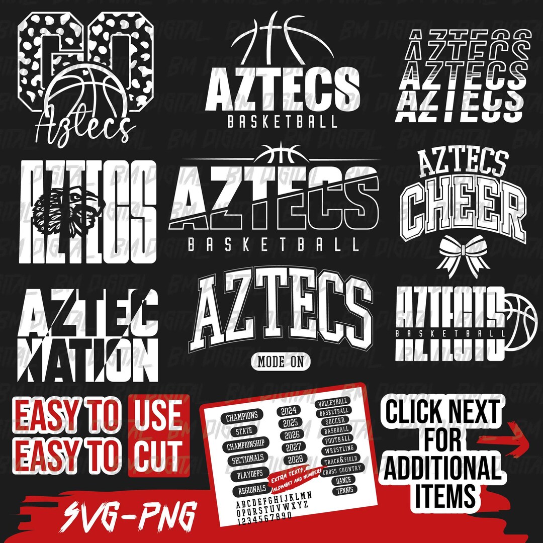 Aztecs Basketball Bundle, 9x SVG and 18x PNG File , School Team Svg ...