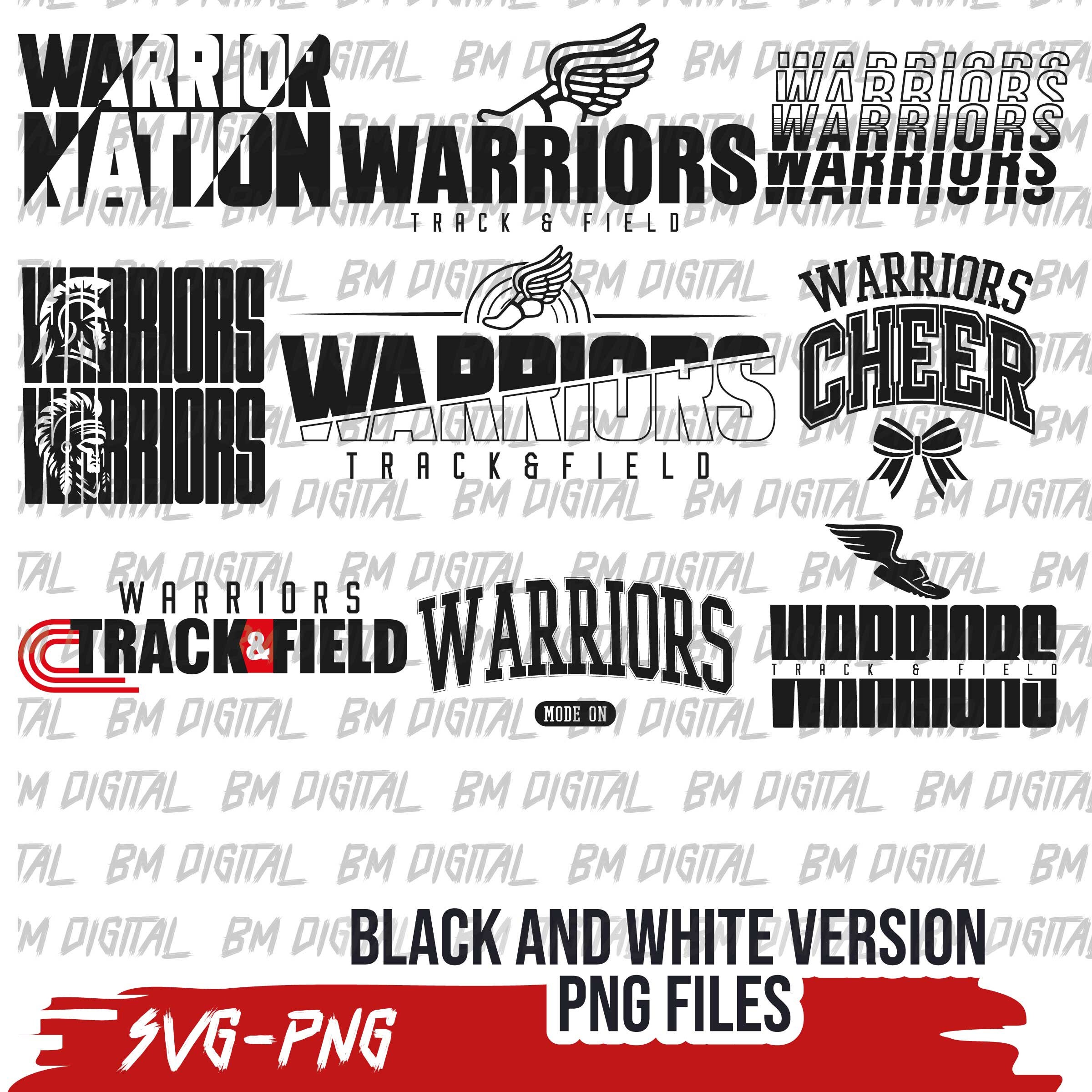 Warriors Track and Field Bundle, 9x SVG and 18x PNG File, School Team ...