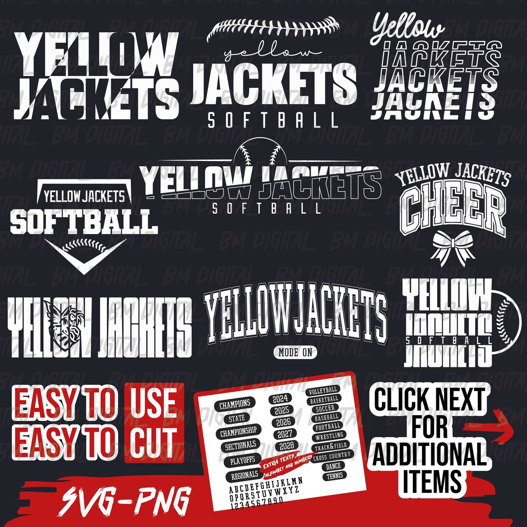 Yellow Jackets Softball Bundle, 9x SVG and 18x PNG File, School Team ...