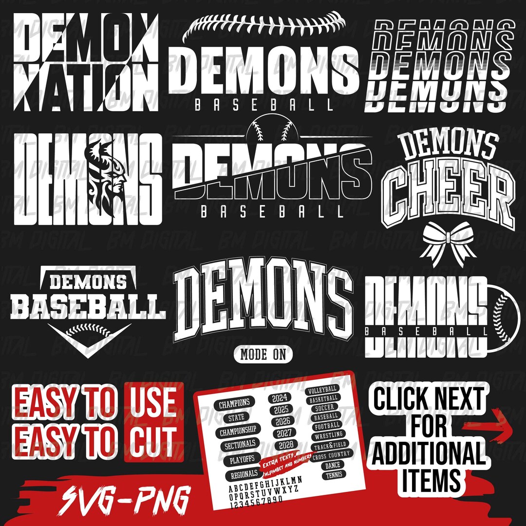 Demons Baseball Bundle, 9x SVG and 18x PNG File, School Team Svg ...