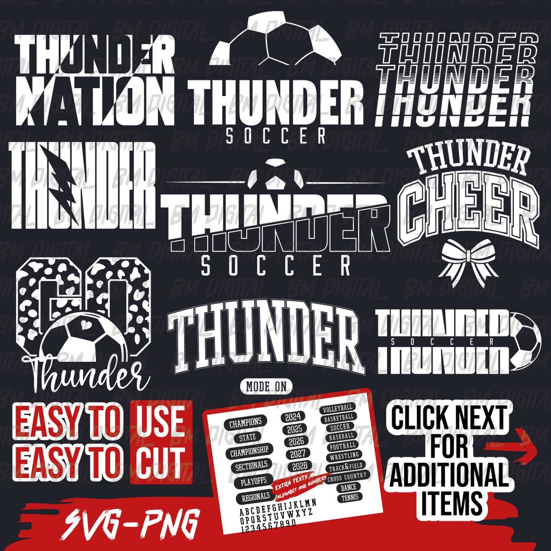 Thunder Soccer Bundle, 9x SVG and 18x PNG File, School Team Svg ...