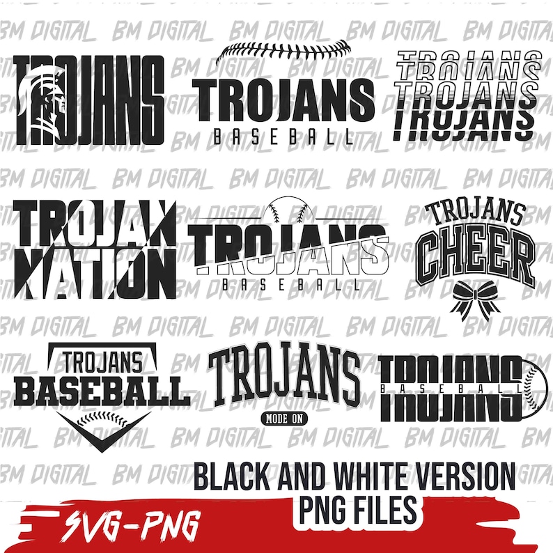 Trojans Baseball Bundle, 9x SVG and 18x PNG File , School Team Svg ...