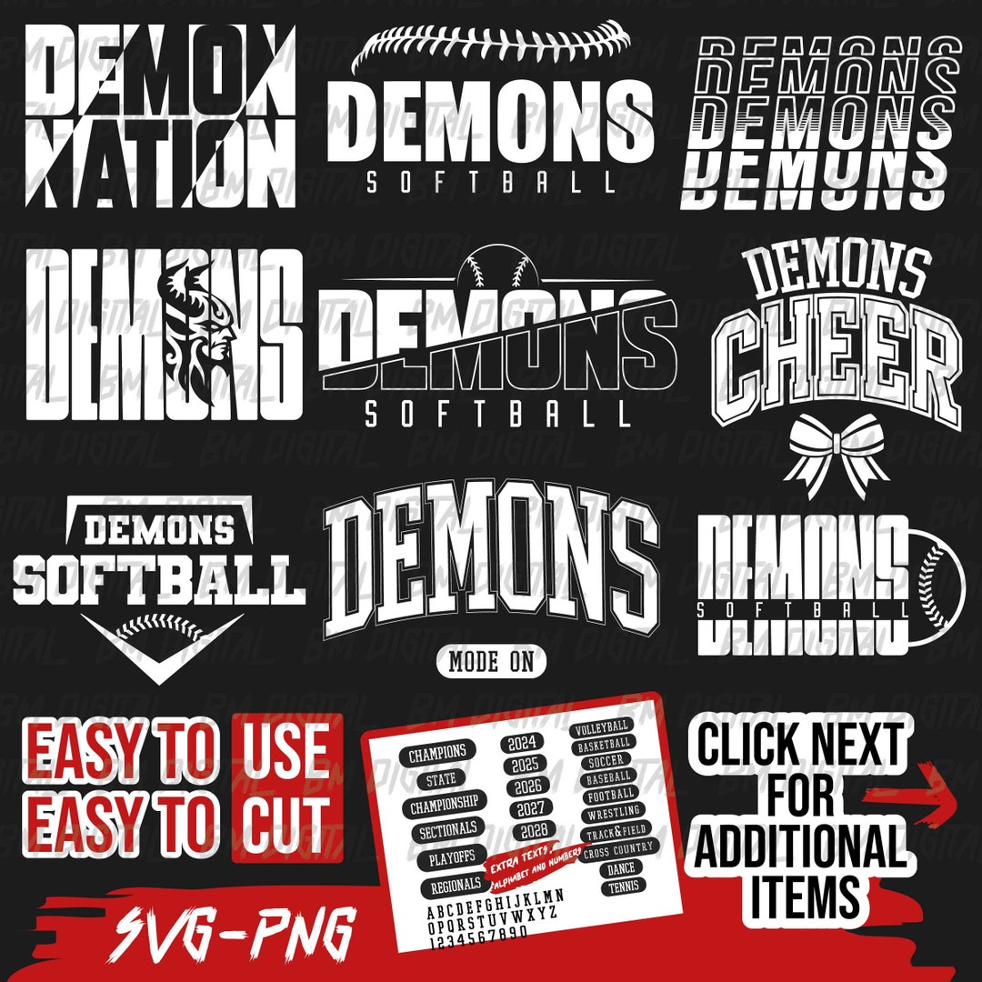 Demons Softball Bundle, 9x SVG and 18x PNG File, School Team Svg ...