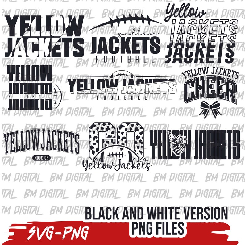 Yellow Jackets Football Bundle, 9x SVG and 18x PNG File , School Team ...