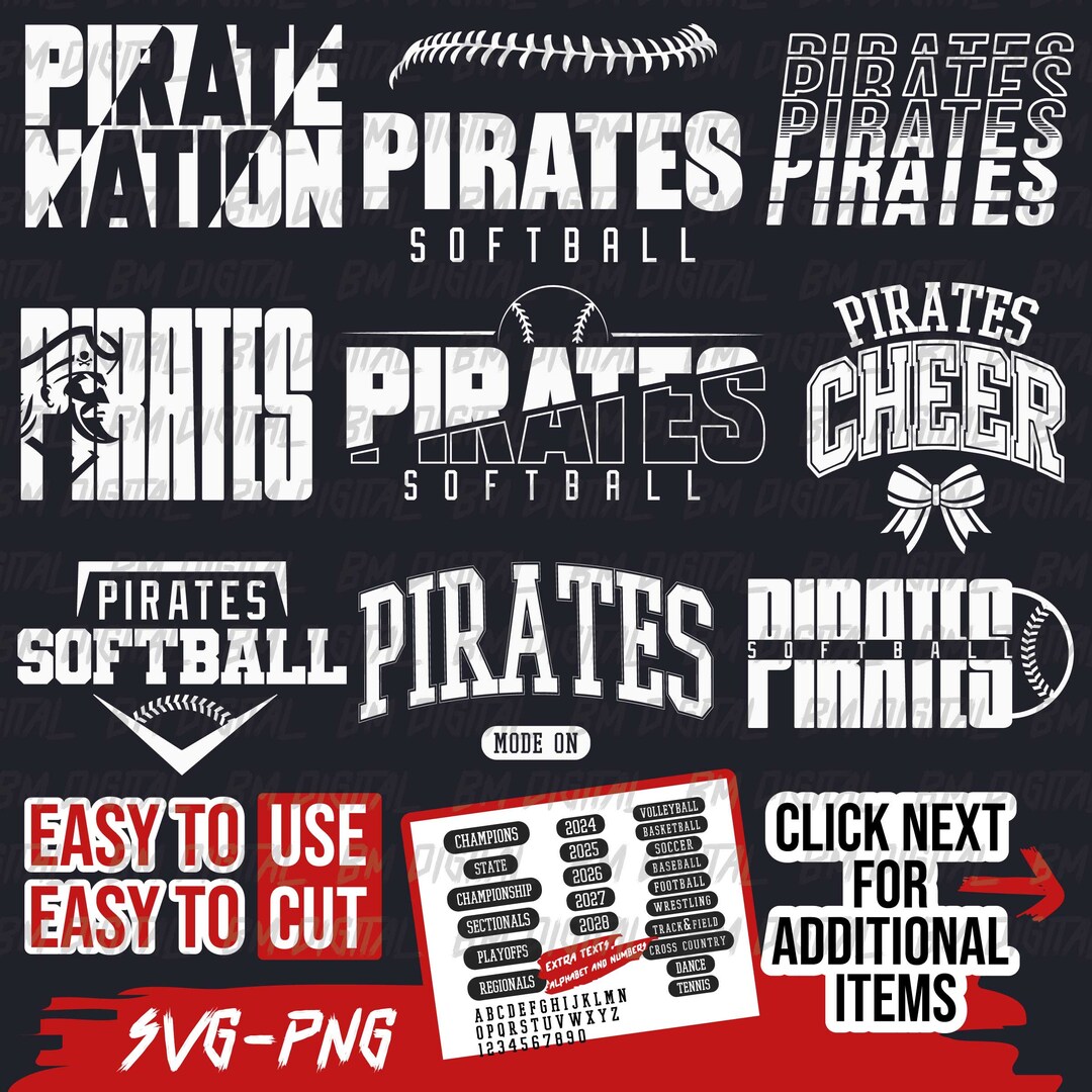 Pirates Softball Bundle, 9x SVG and 18x PNG File , School Team Svg ...