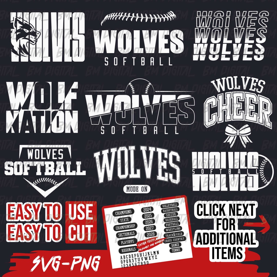 Wolves Softball Bundle, 9x SVG and 18x PNG File , School Team Svg ...