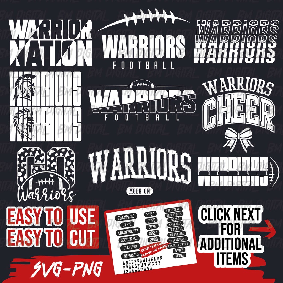 Warriors Football Bundle, 9x SVG and 18x PNG File , School Team Svg ...