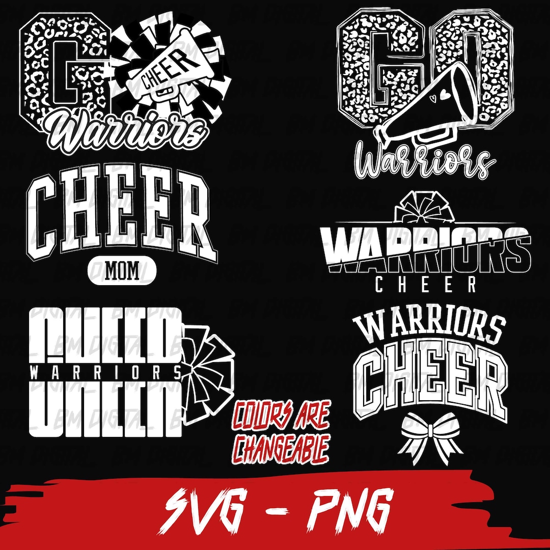 Warriors Cheer Bundle, 6x SVG and 6x PNG, School Team Design, Mascot ...