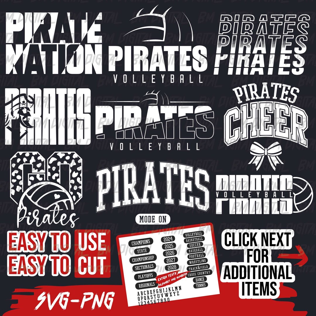 Pirates Volleyball Bundle, 9x SVG and 18x PNG File, School Team Svg ...
